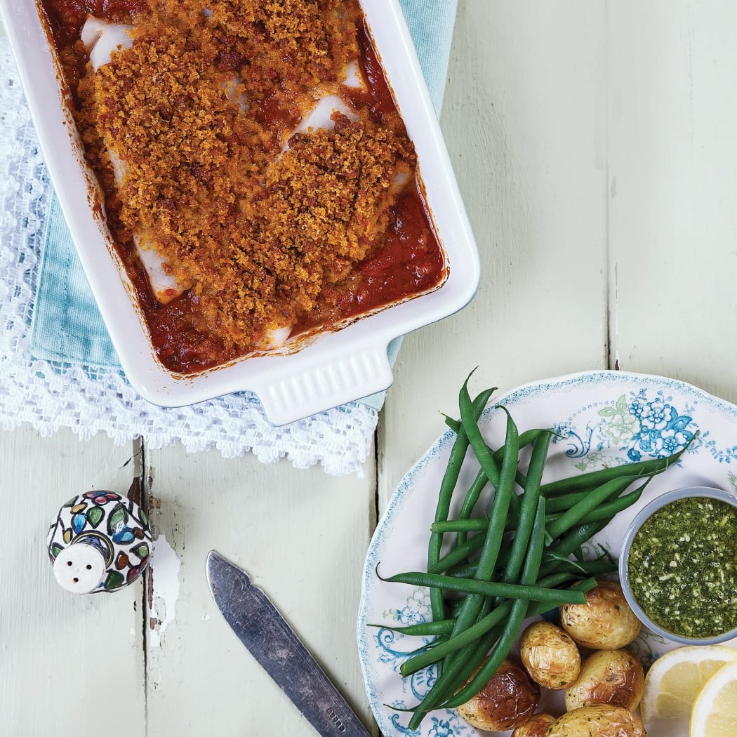 Baked hake with a chorizo crumb crust recipe | easyFood